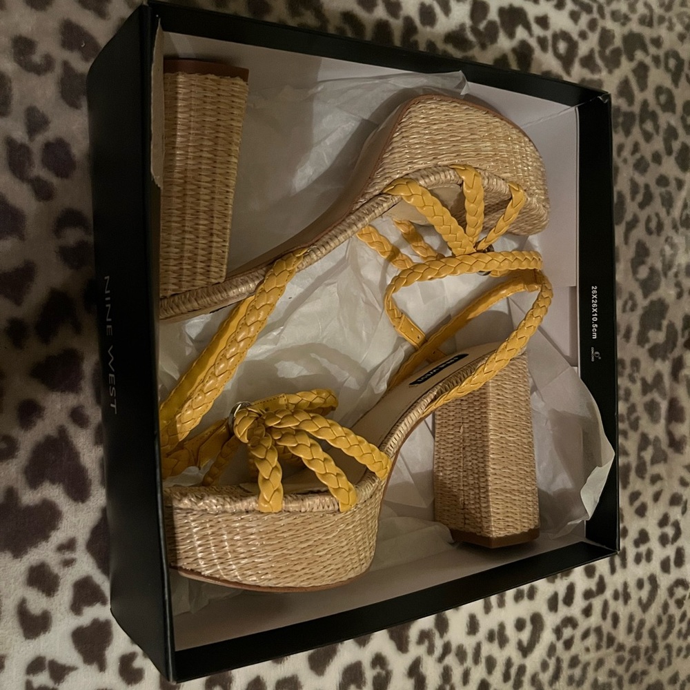 Nine West Yellow Texture Heel Sandals - Gem